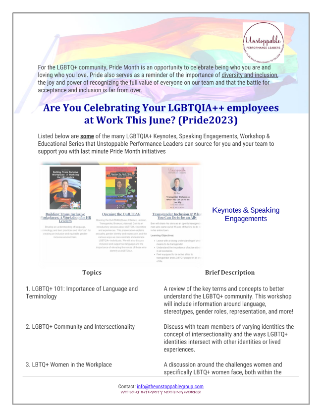 Workshops, Seminars, Keynotes & Educational Sessions during Pride Month!