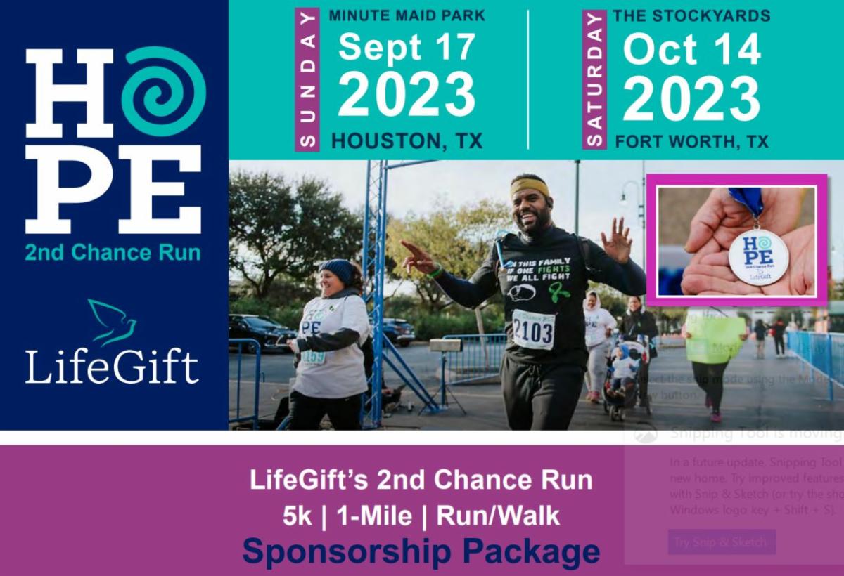 LifeGift's Houston & Fort Worth 2nd Chance Run Registration is OPEN