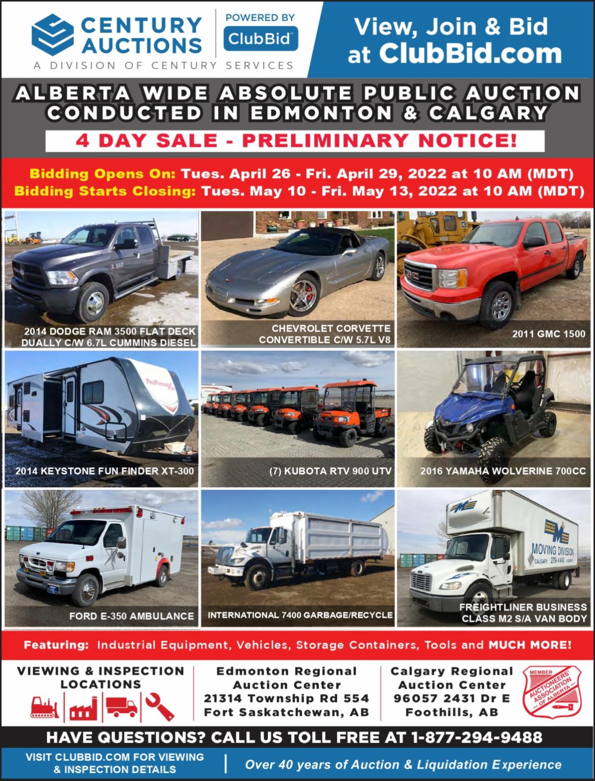 Day 3 Open for Bidding! Alberta Wide Absolute Public Auction