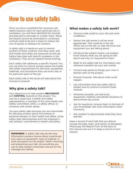 NCSO®/NHSA™ Practical Requirements - Safety Talks