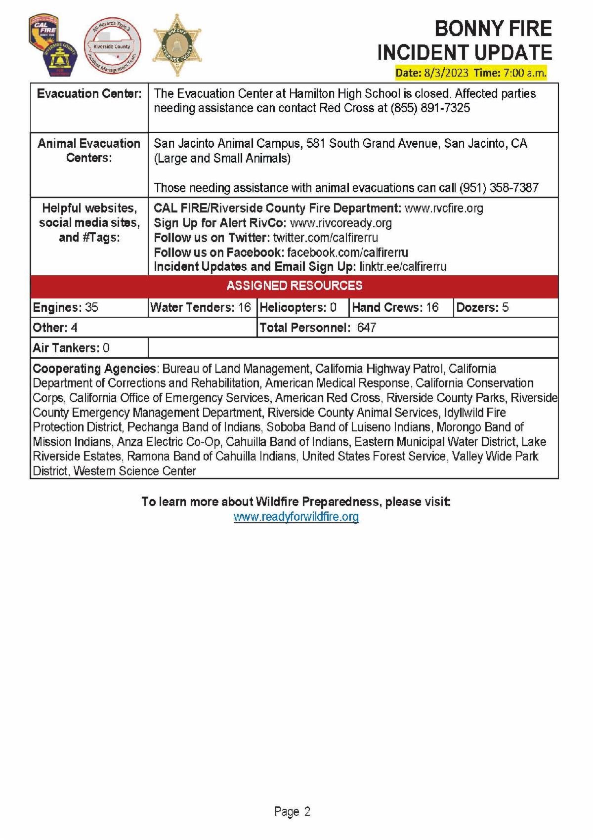 Bonny Fire 8/3/2023 Morning Update