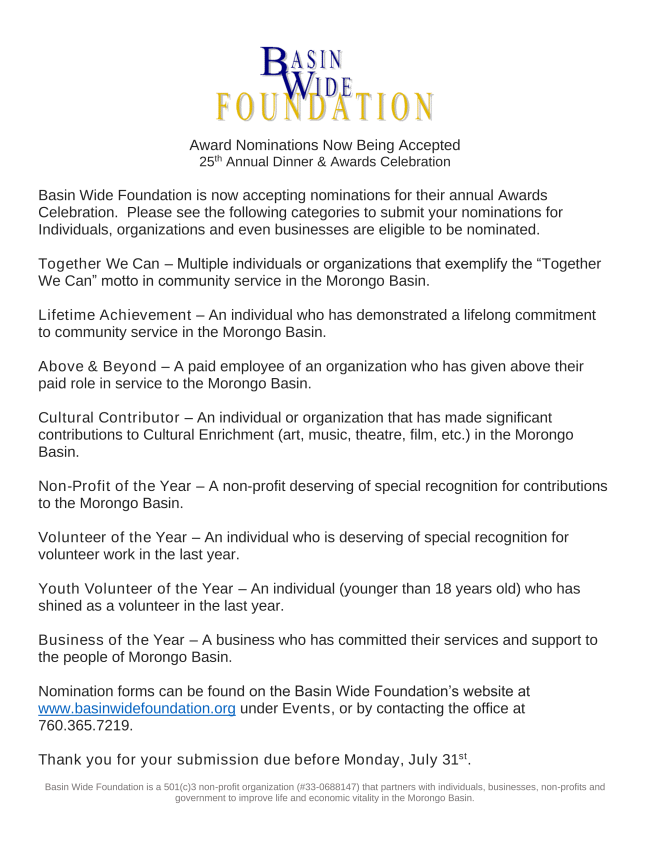 Submit Your Nominations Today!