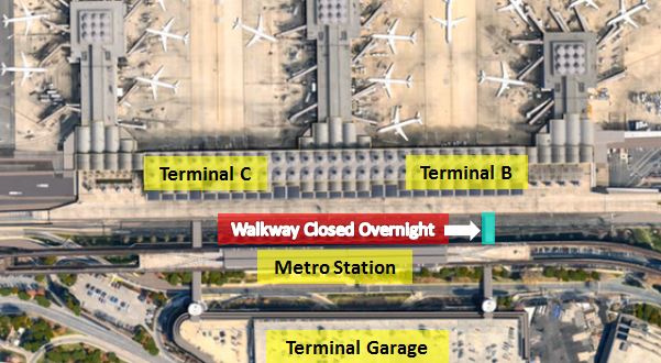 Project Journey: Pedestrian Walkway to Terminal B to Close Nightly