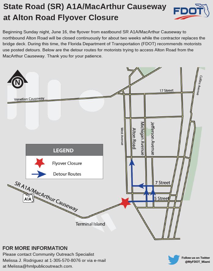 Message from FDOT: Alton Road Flyover Closure for Two Weeks Begins Sunday