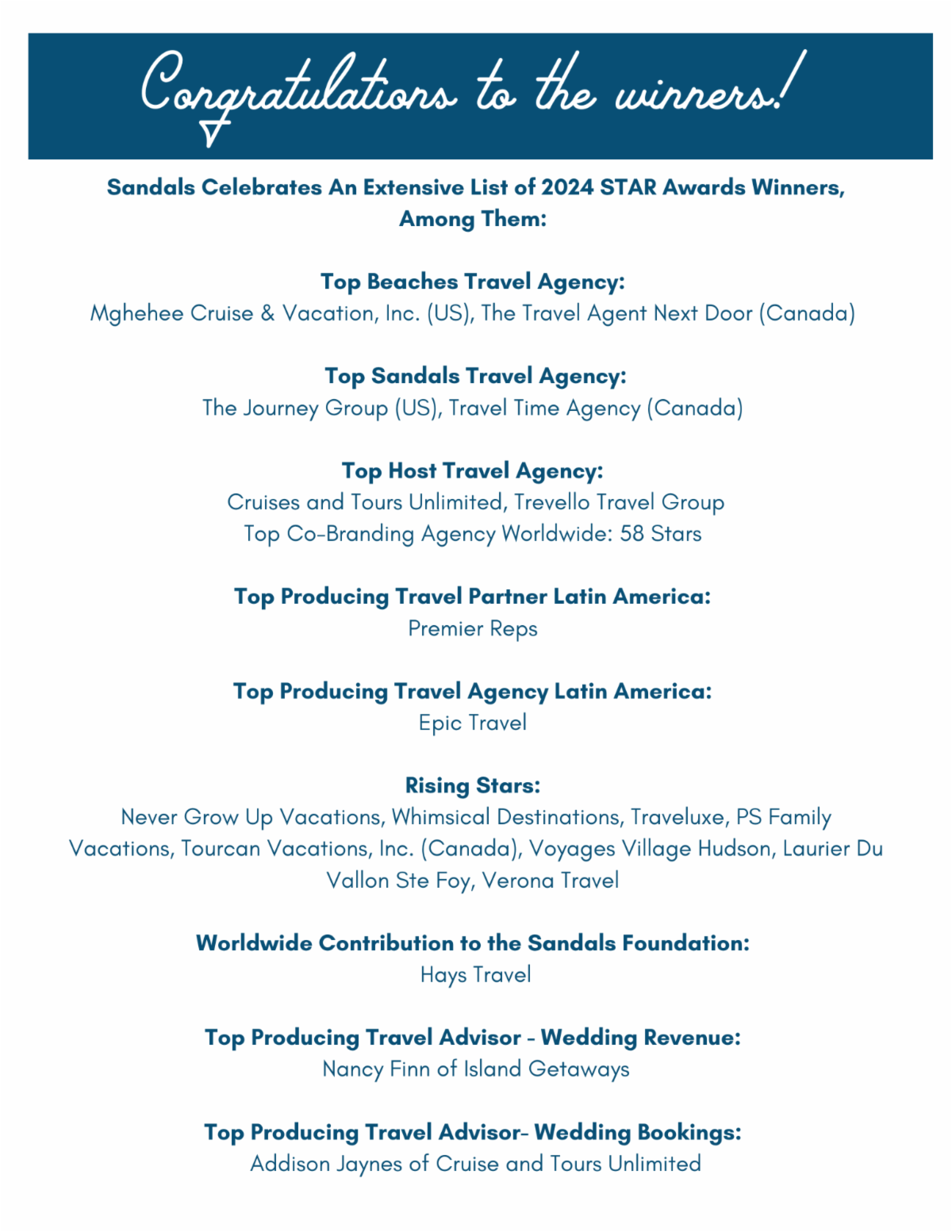 The 2024 Sandals STAR Awards