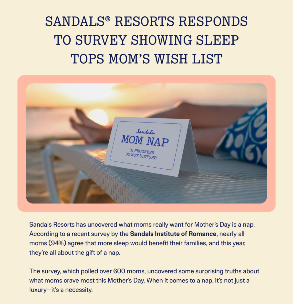 The Sandals Mom Nap: Survey Shows Sleep Tops Mom's Wishlist