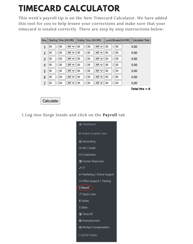 Payroll Tip: Timecard Calculator
