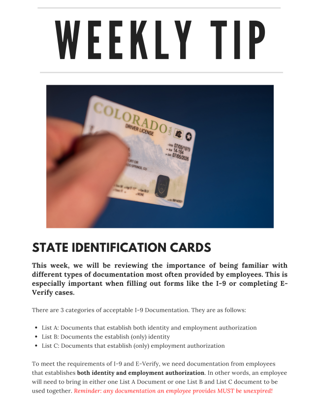 Weekly Tip: State Identification Cards