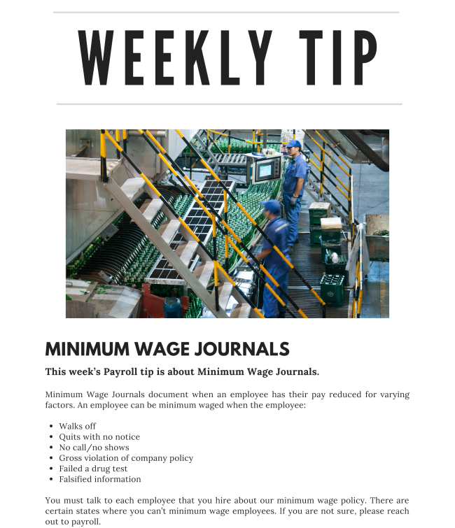 Weekly Tip: Minimum Wage Journals