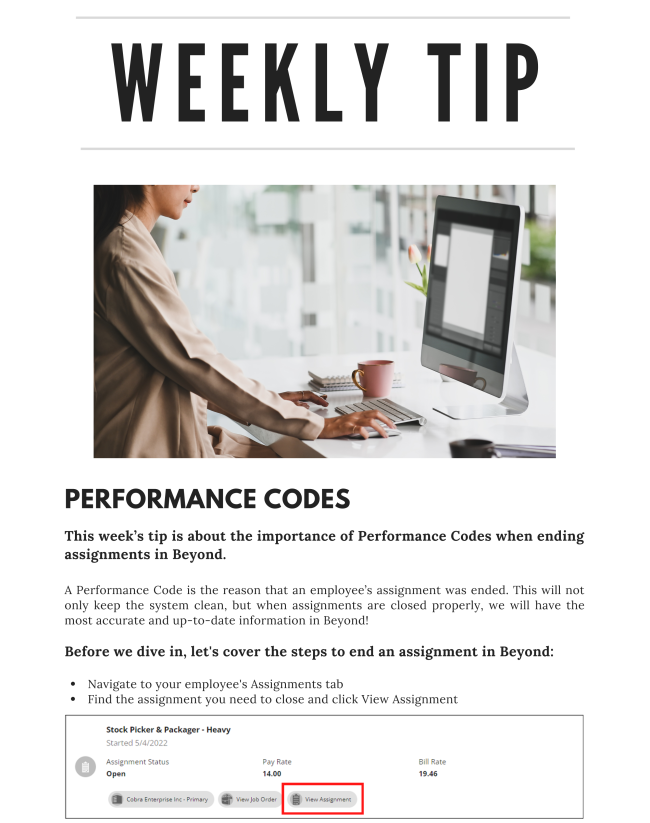 Weekly Tip: Importance of Performance Codes
