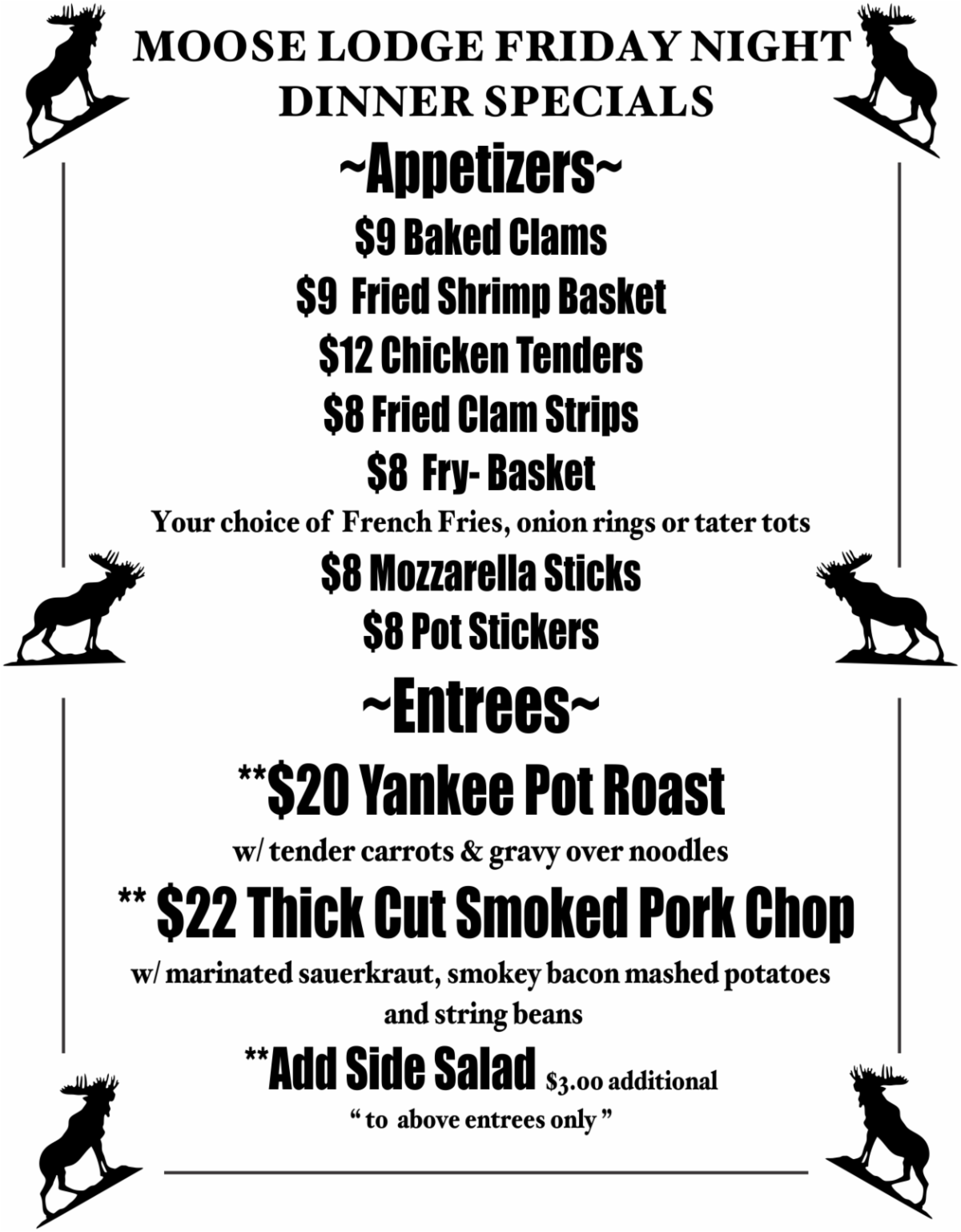 Port Jeff Moose Alert Friday Night Food Specials