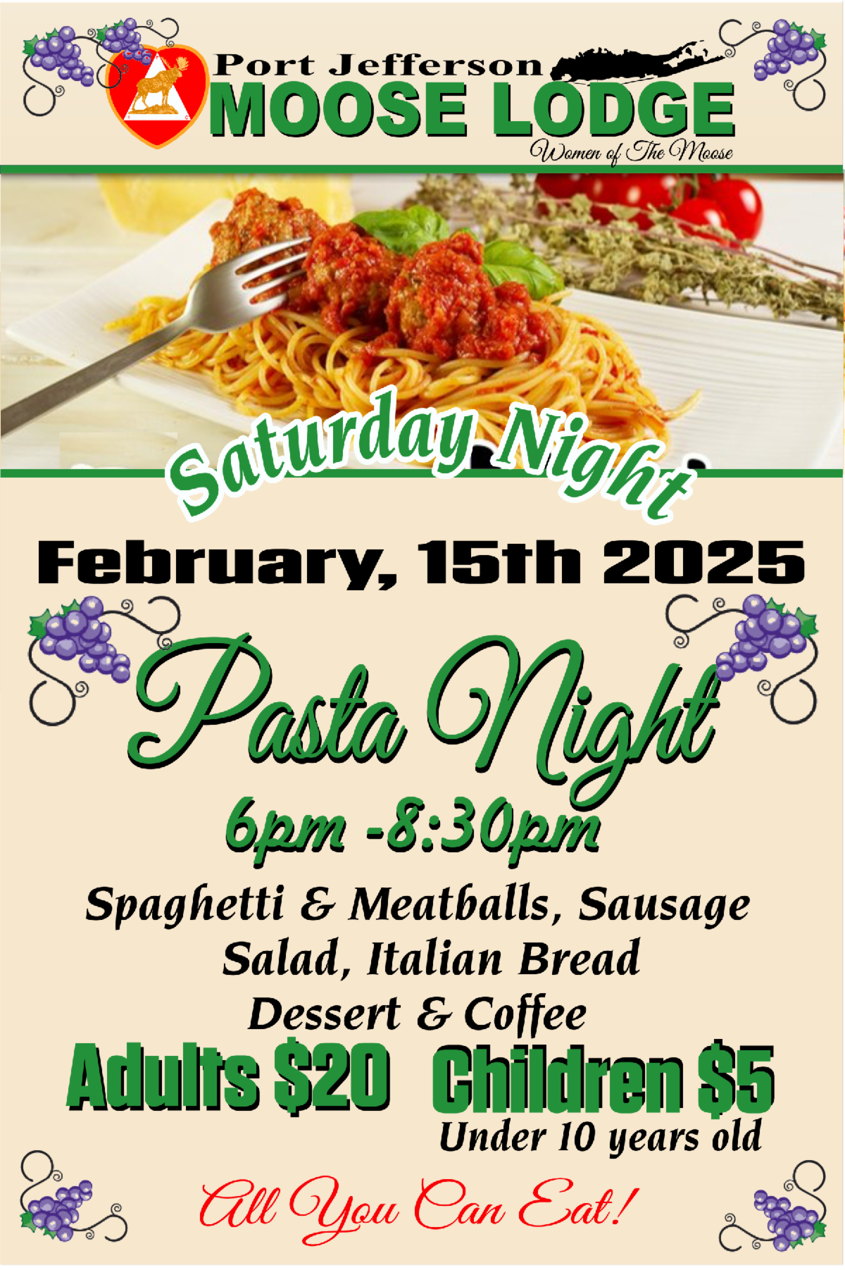Moose Pasta Night ( All You can Eat )