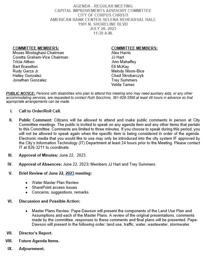 Capital Improvement Advisory Committee (CIAC) Meeting July 20, 2023