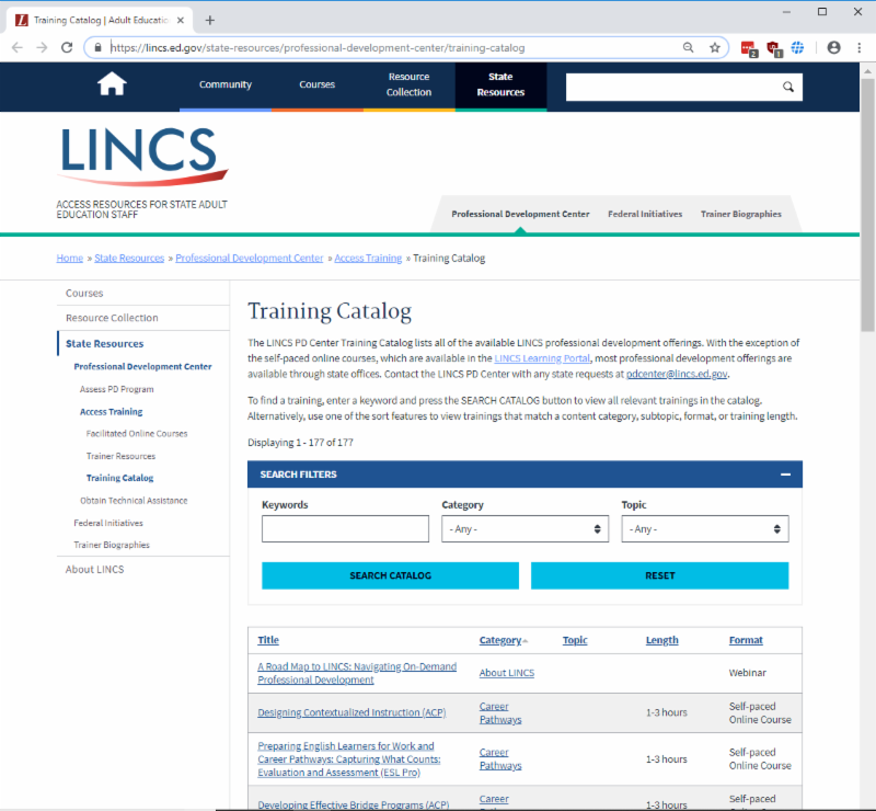 The New LINCS Training Catalog | LINCS Quick Reference Guide | New Courses