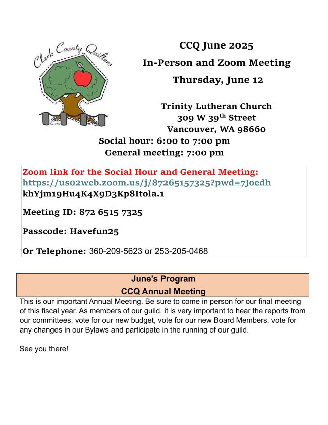 CCQ June meeting Reminder
