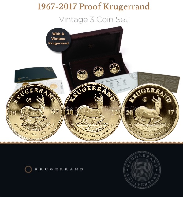 1967 to 2017 Vintage Gold Krugerrand 3 x 1oz Coin Set | Krugerrands ...