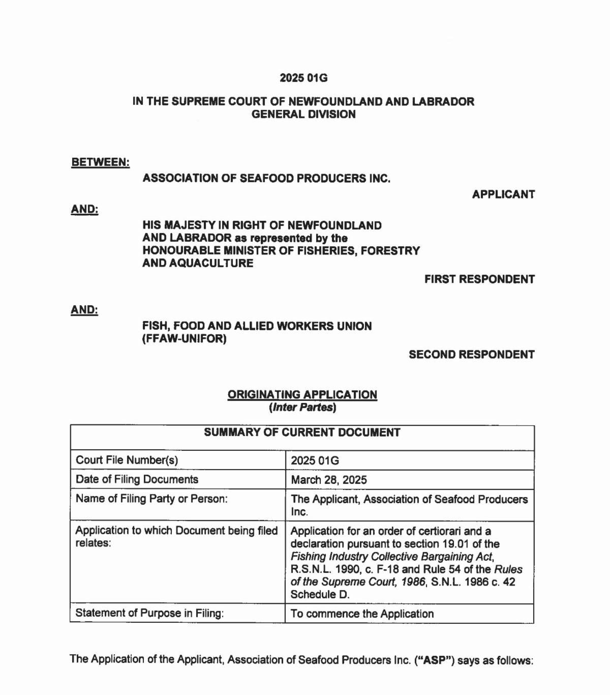 Affidavit & court application