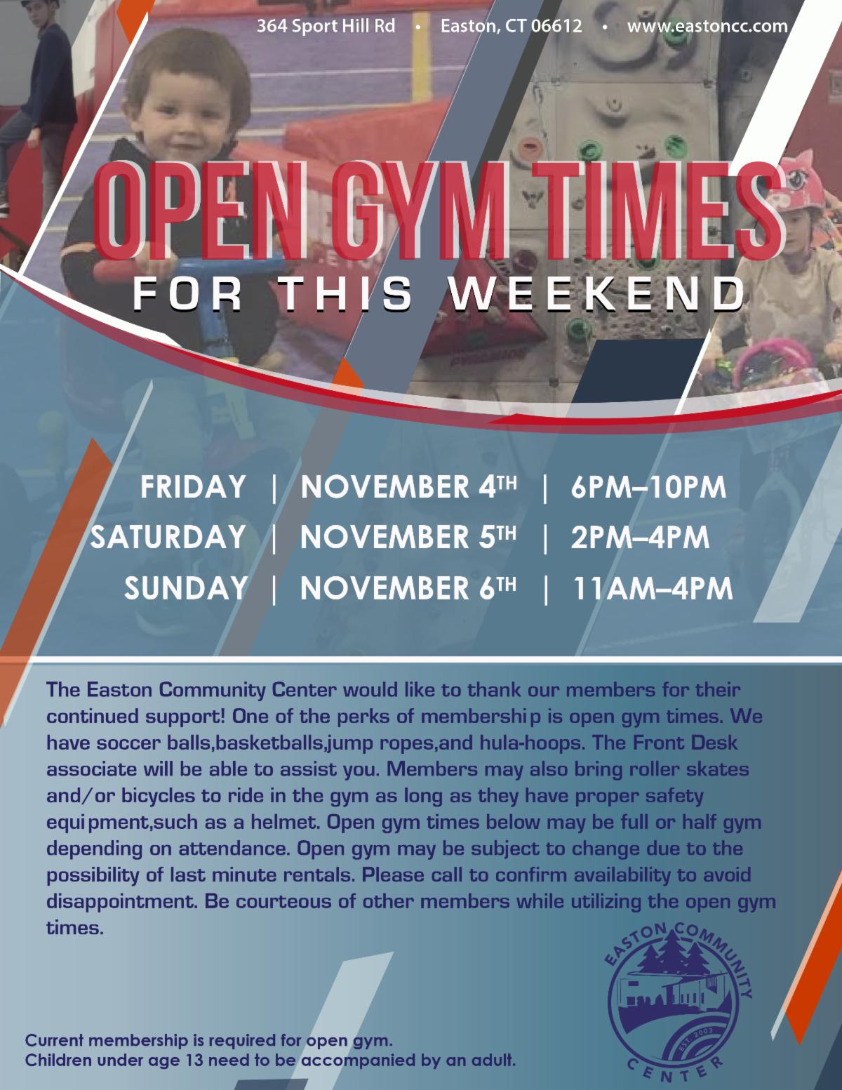 Open Gym Times for this Weekend!