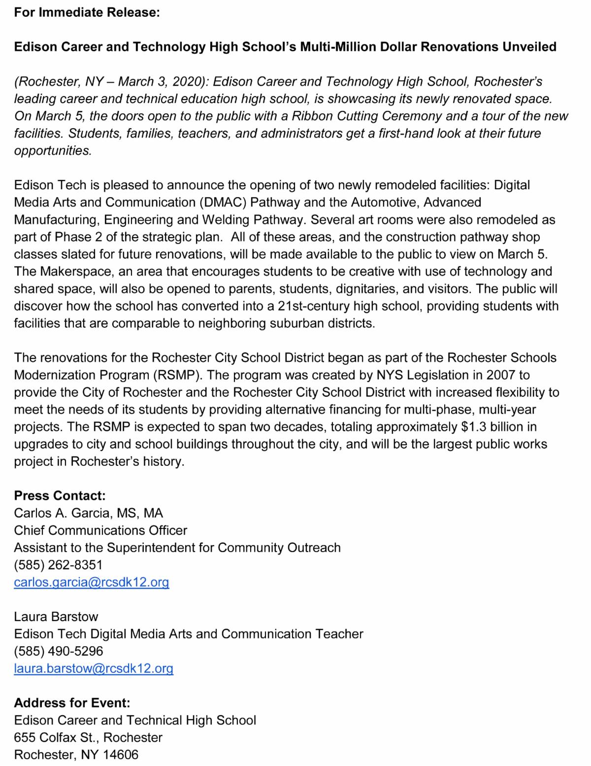 Ribbon Cutting at Edison Career and Technology High School