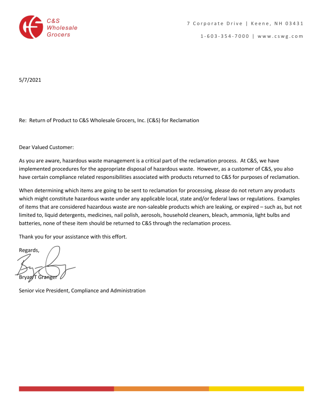 C&S Communication - Hazardous Waste – Reclamation Process