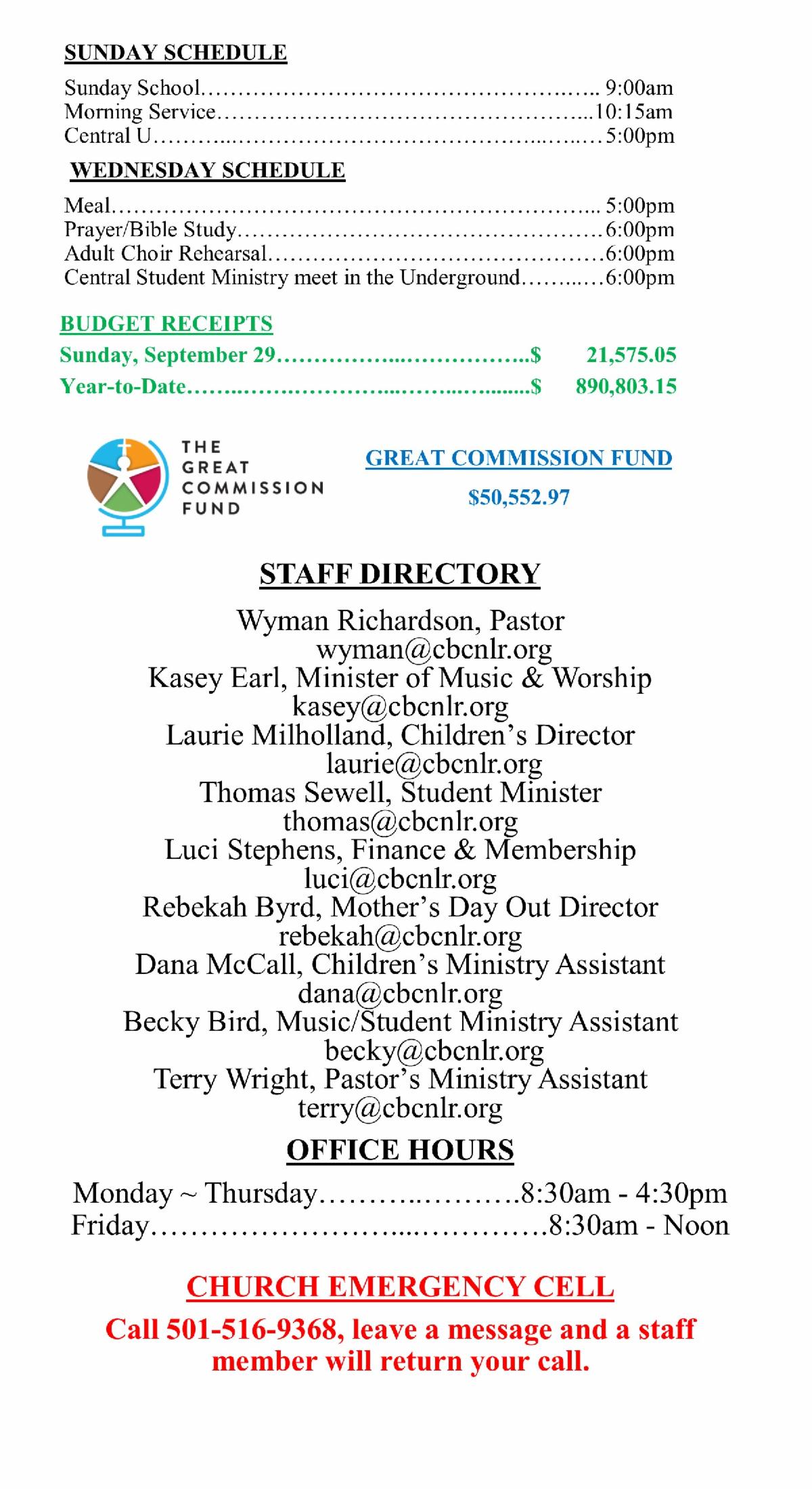Bulletin, October 6, 2019