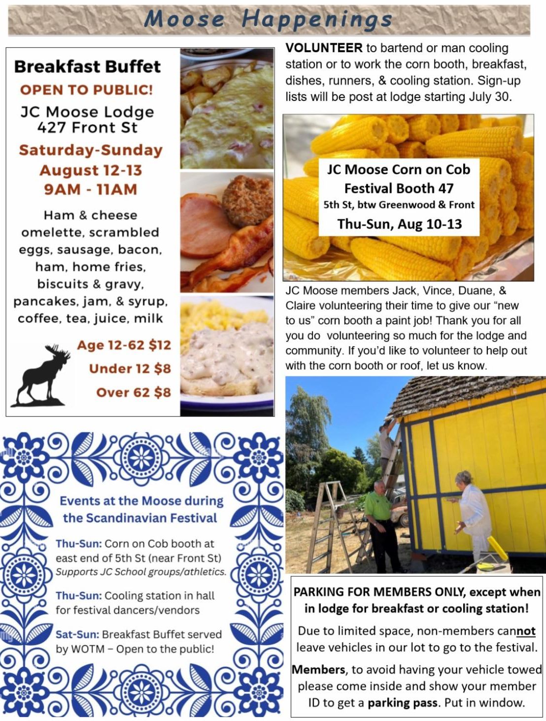 JC Moose August Calendar & Newsletter