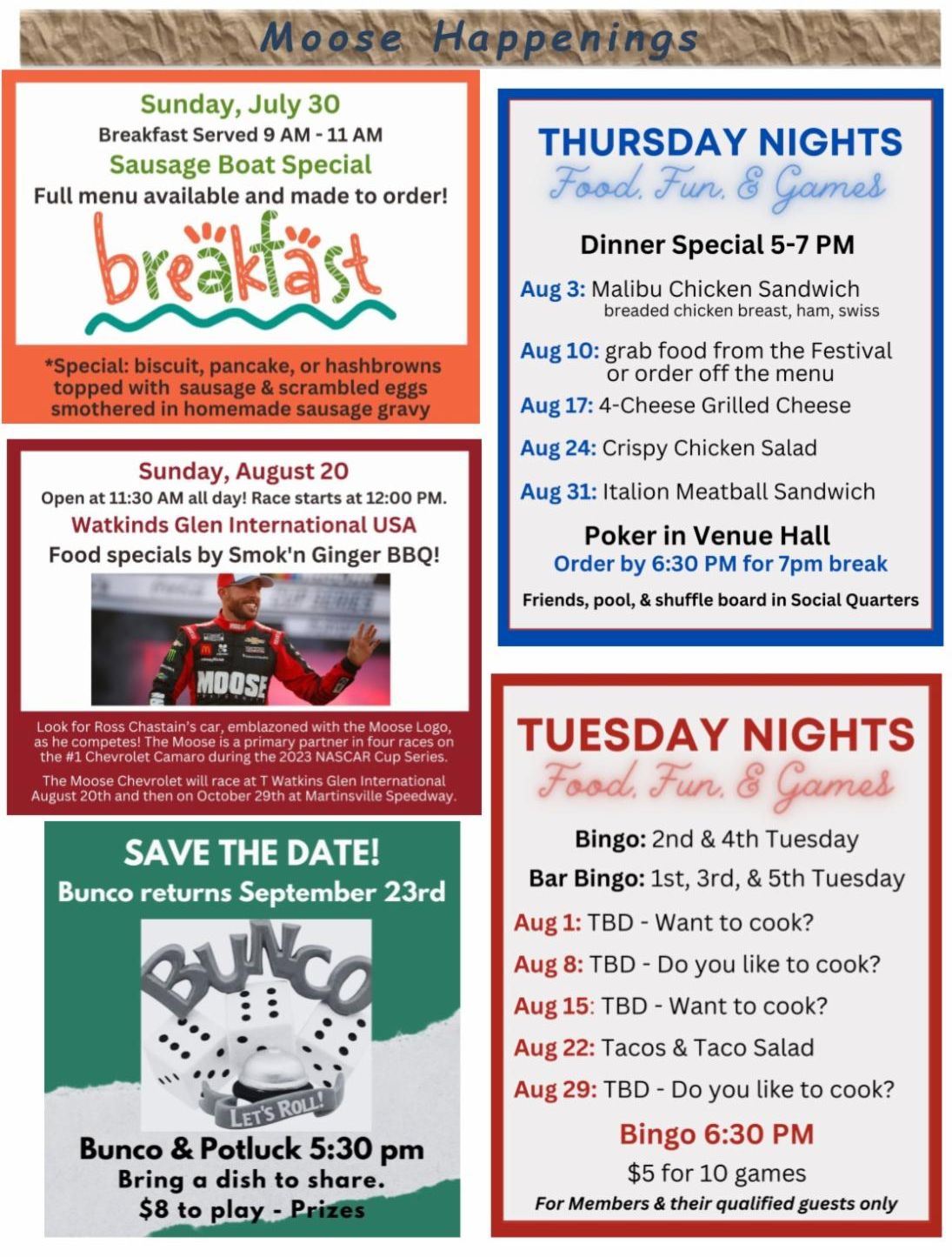 JC Moose August Calendar & Newsletter
