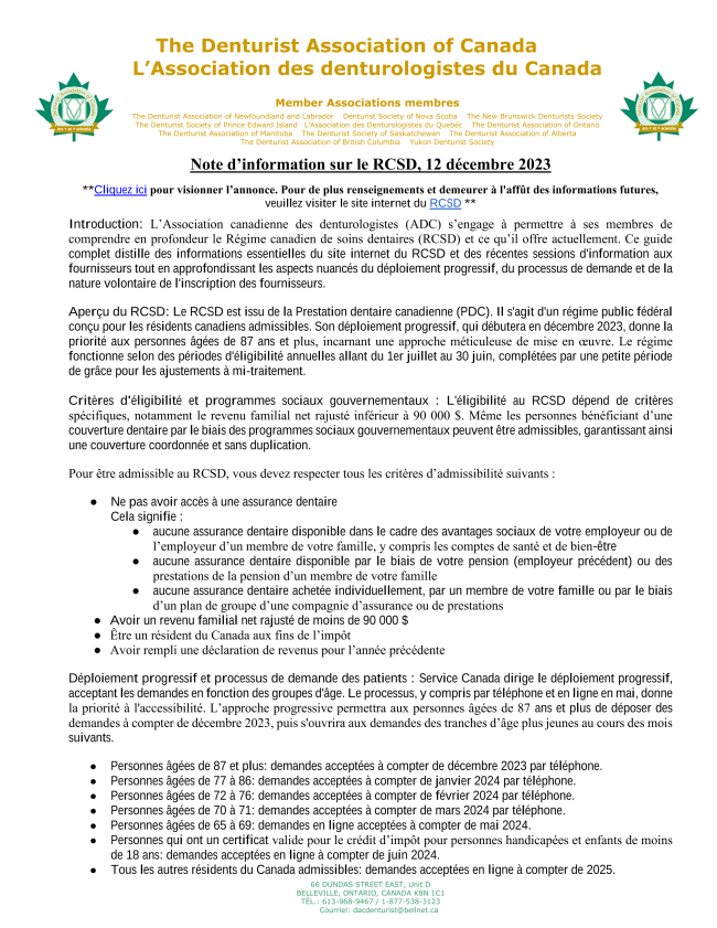 Canadian Dental Care Plan (CDCP) Briefing Note