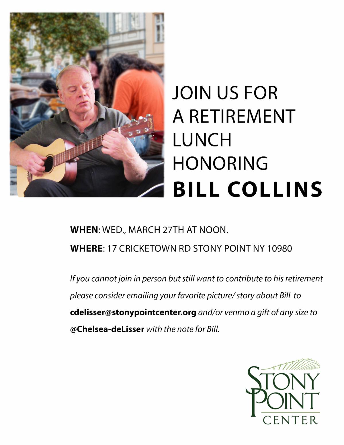 Friend, RSVP for Bill Collins' Retirement Lunch this Wednesday