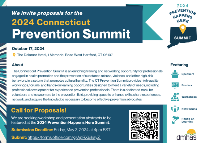 Updated Link! 2024 Connecticut Prevention Summit Call for Proposals