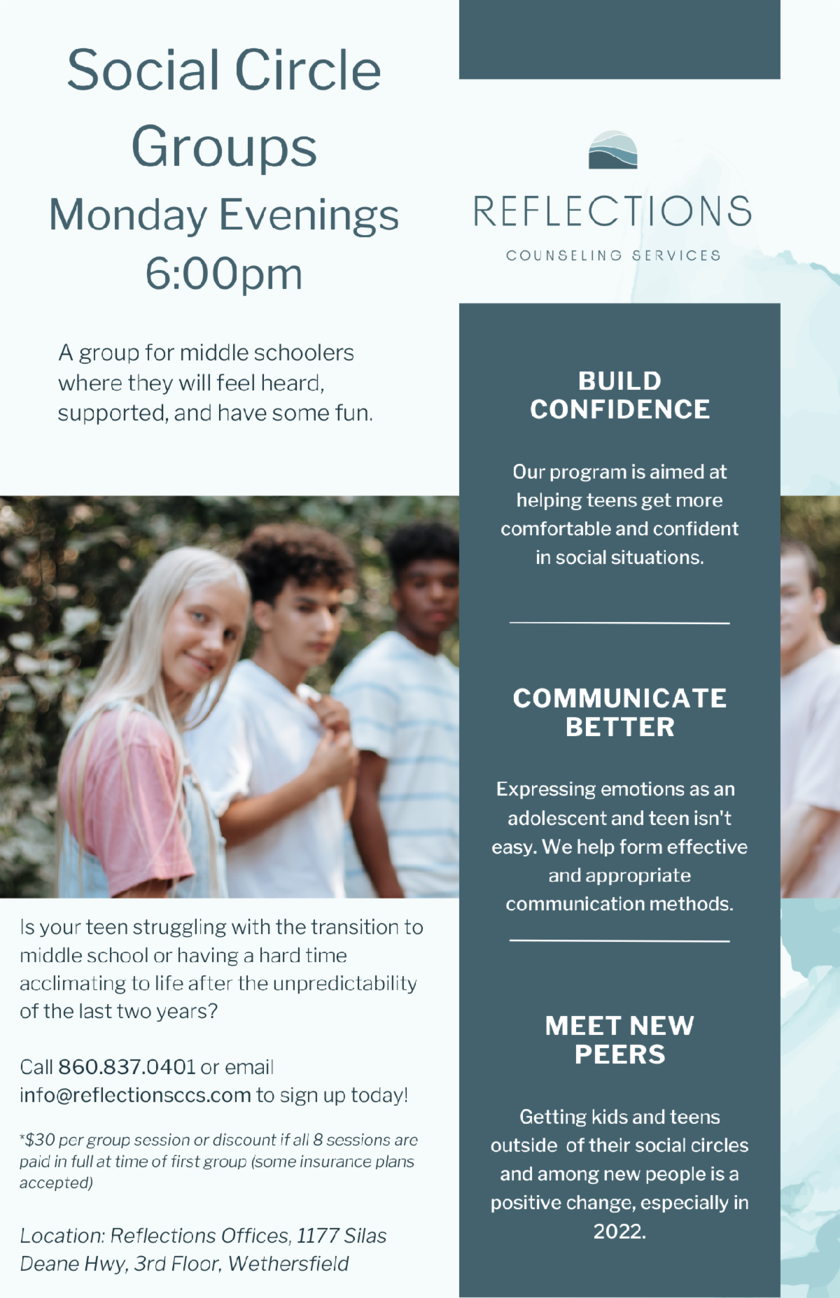 Social Circle Groups for Middle Schoolers - Reflections Counseling