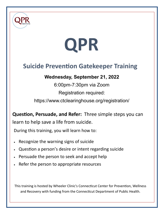 Sept. 21 virtual QPR training
