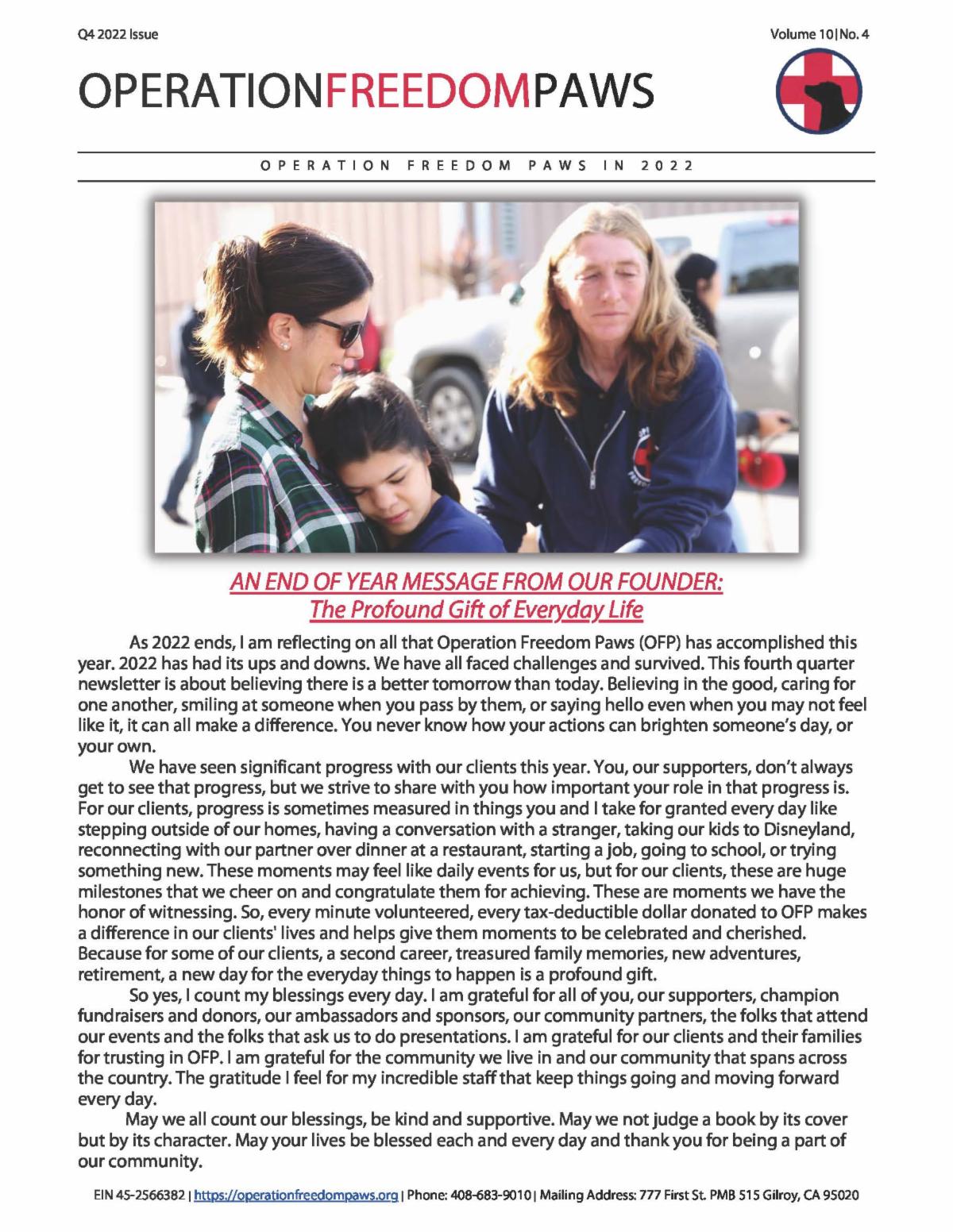Operation Freedom Paws End of Year Giving and Q4 2022 Newsletter