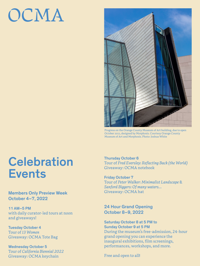 Reminder: OCMA Members Only Preview Week Oct 4-7