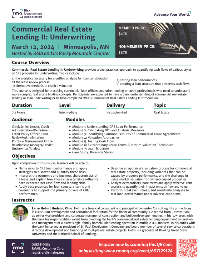 Commercial Real Estate Lending II: UNDERWRITING | Minnesota Risk ...