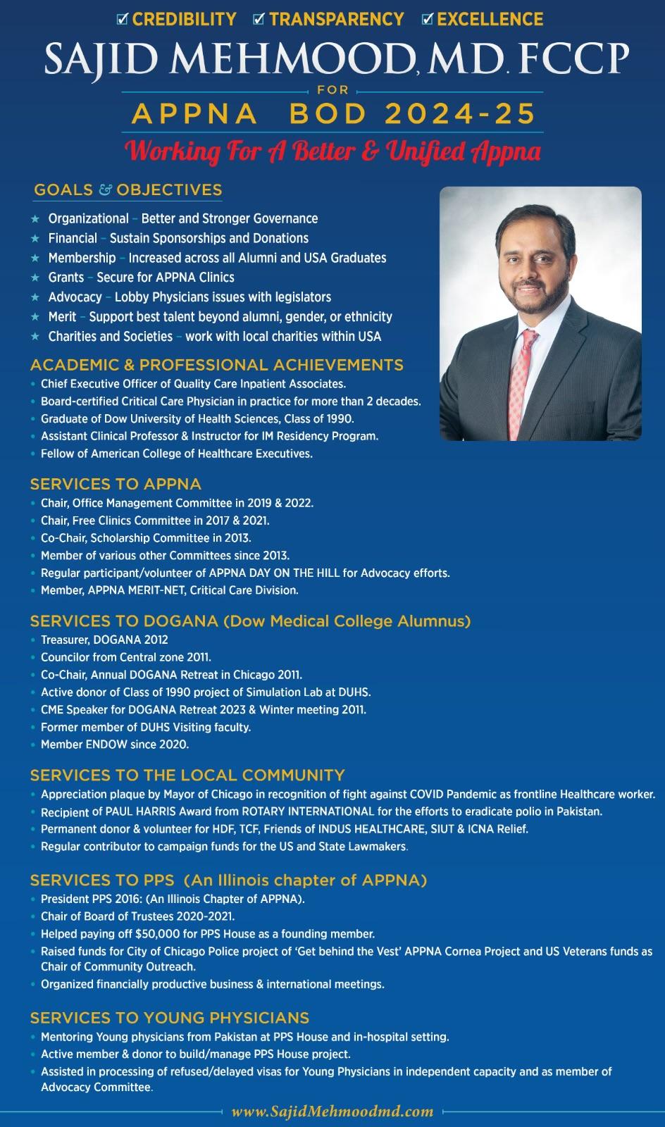 APPNA Election 2023: Dr. Sajid Mehmood for Board of Directors