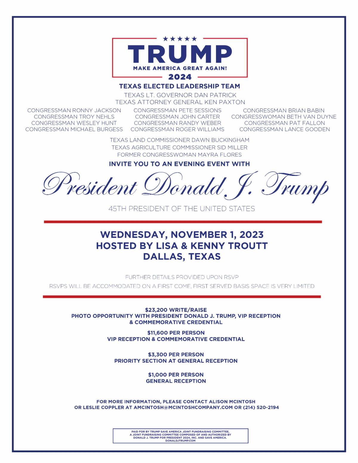 The Lt. Governor hopes to see you at President Trump's upcoming event ...