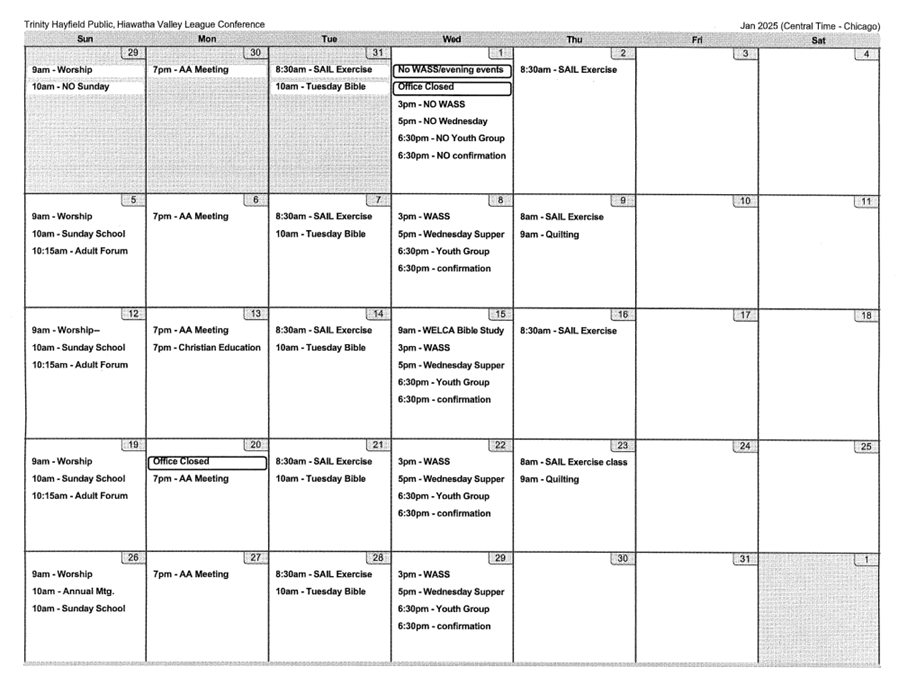 This Week at Trinity January 13 - 19, 2025