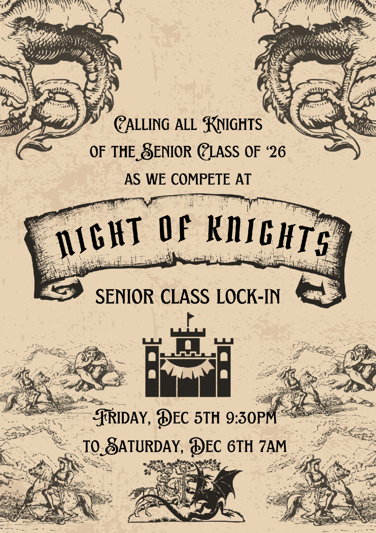 Sign-up Now for 12th Grade Night of Knights Lock-in!