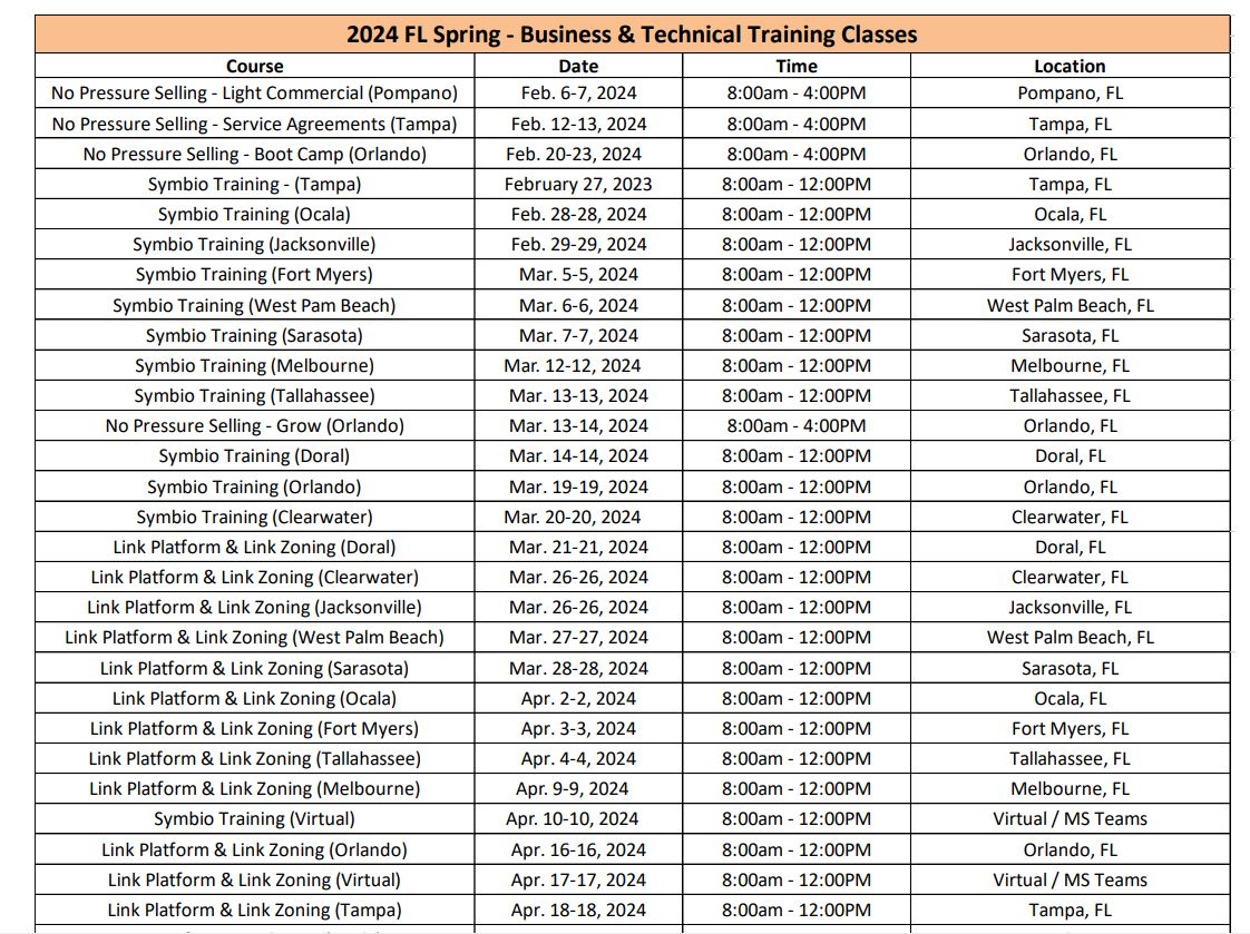 FL 2024 - Spring Business & Techincal Class Schedule