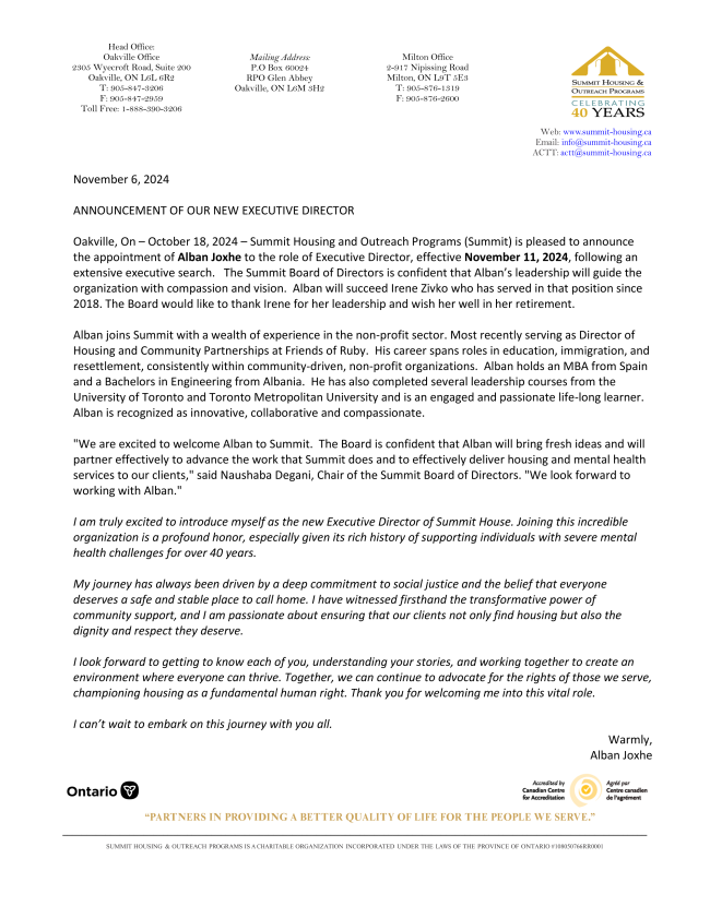 Announcement of our new Executive Director