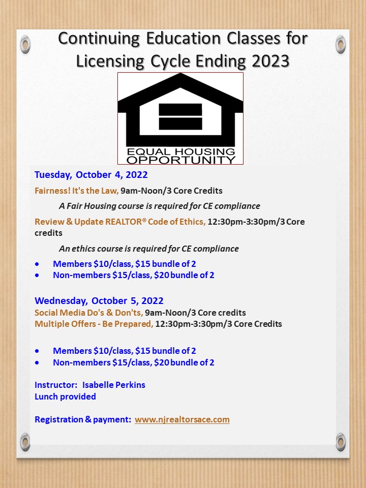Continuing Education Classes for Licensing Cycle Ending 2023
