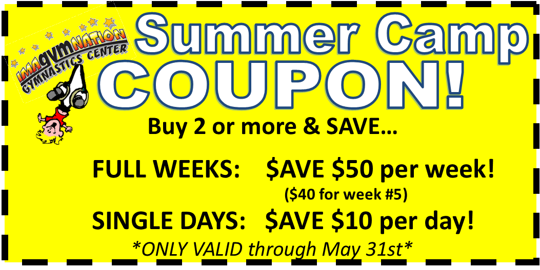 ONLY 5 days left to use Imagymnation SUMMER CAMP COUPON for BIG SAVINGS!