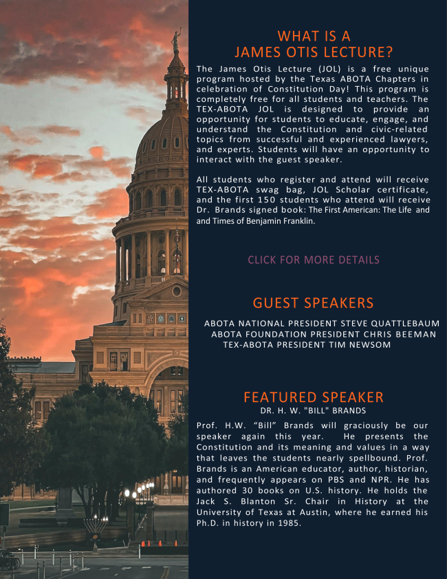 TEX-ABOTA 12th Annual James Otis Lecture Series - Tuesday, September ...