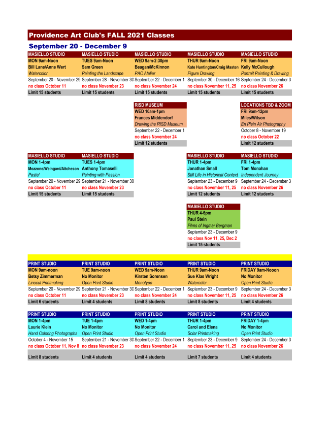 The Fall Class Schedule is Here!