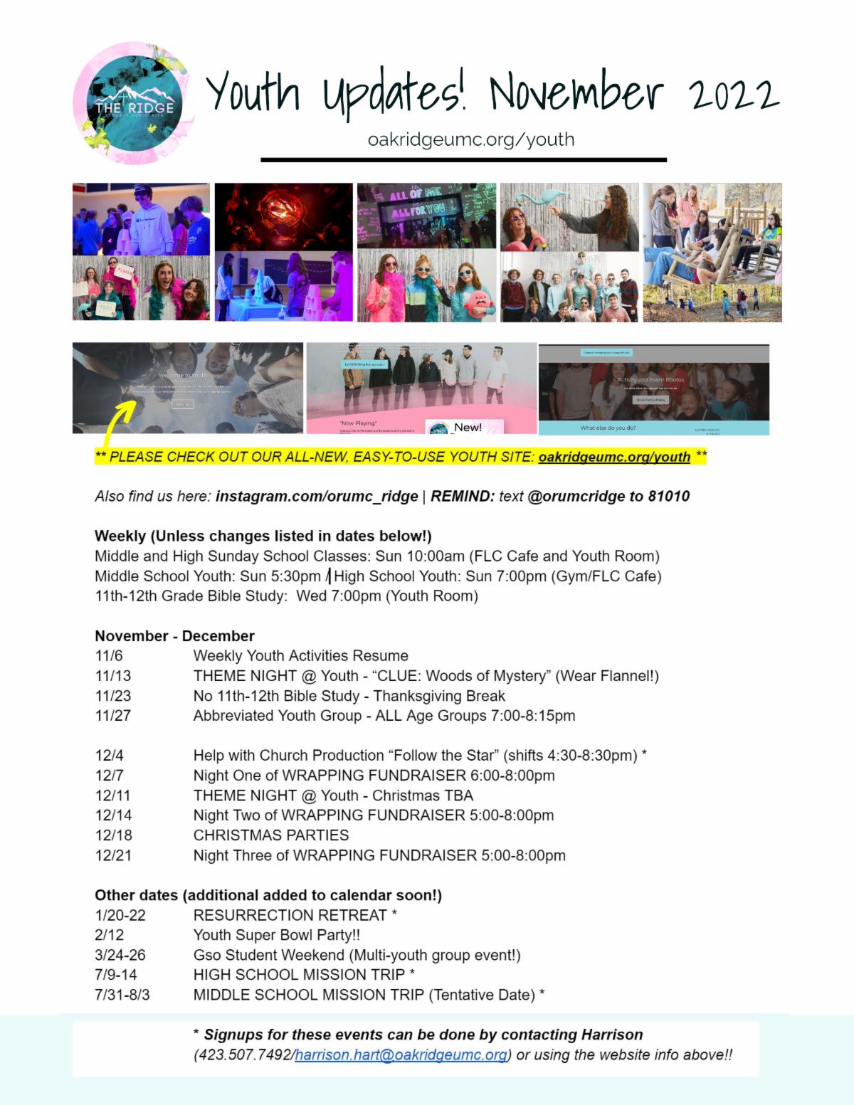 November Upcoming Youth Activities and Schedule!