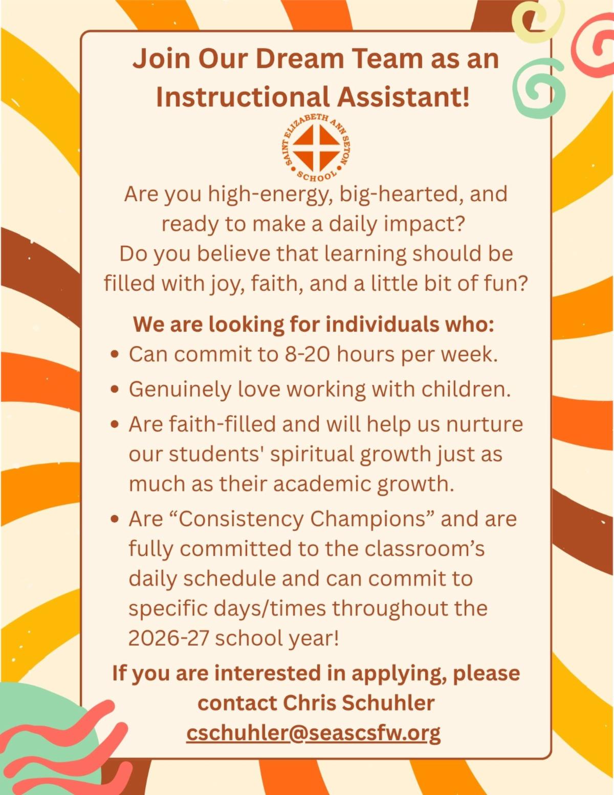 Uniform Sale/Instructional Assistants Needed