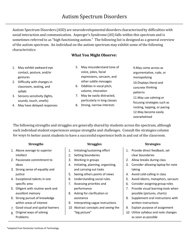 Accommodations for Autistics and ASD Tip Sheet