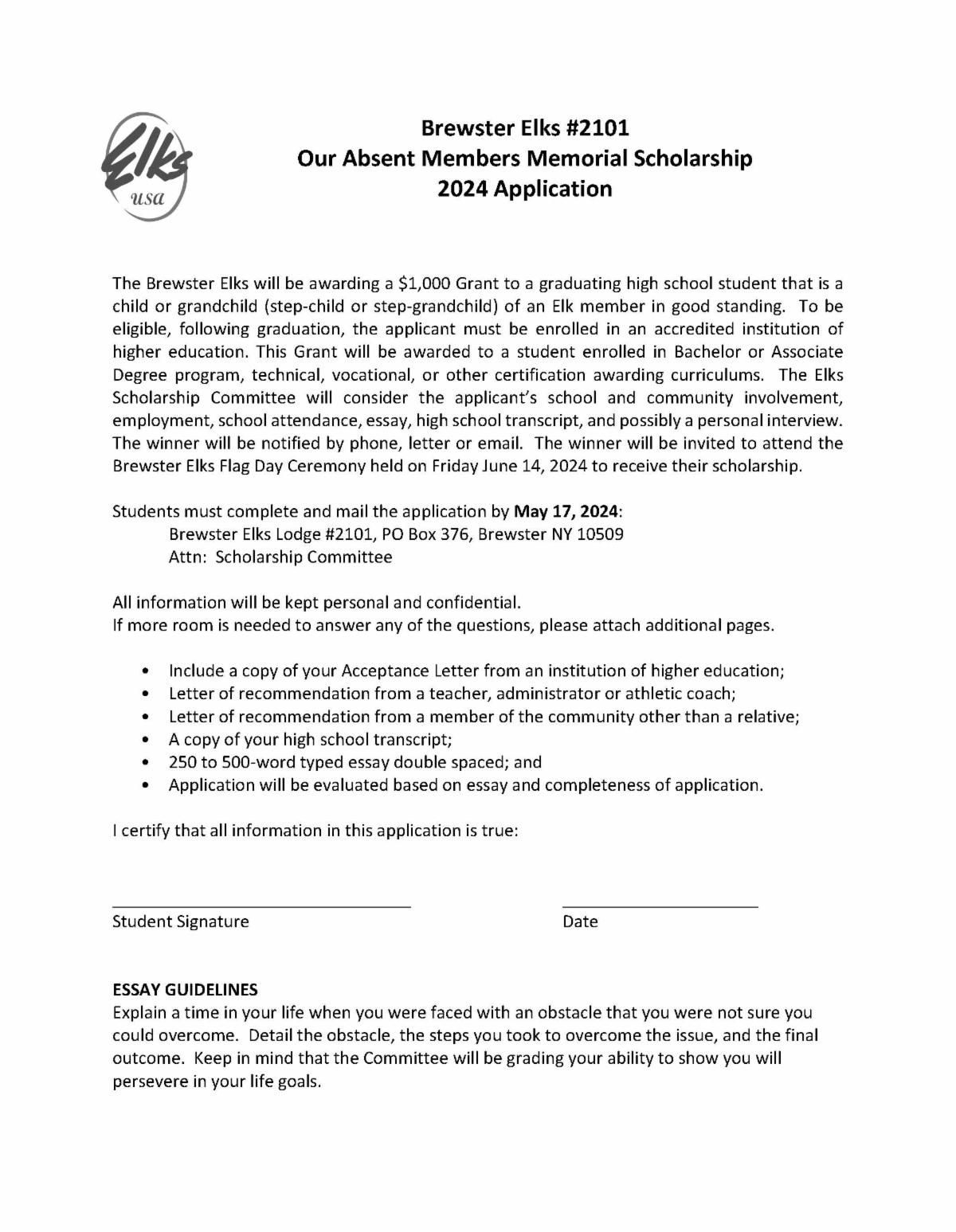 Brewster Elks 2101 - Wednesday Menu & Reminders