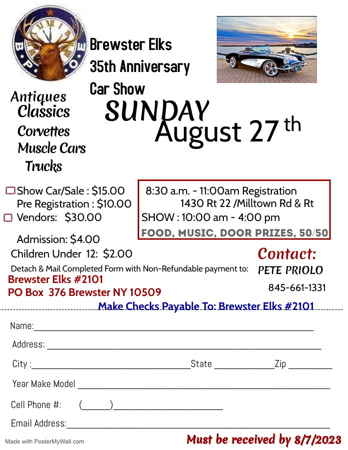 Brewster Elks 2101 - Wednesday Menu, Fundraising Reports to Kelly & Reminders